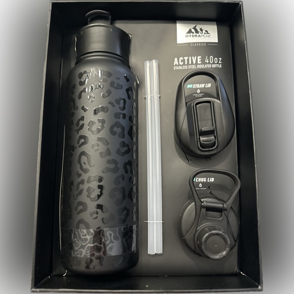 Hydrapeak | Dining | New 4oz Black Leopard Tumbler With Lids And Straws ...